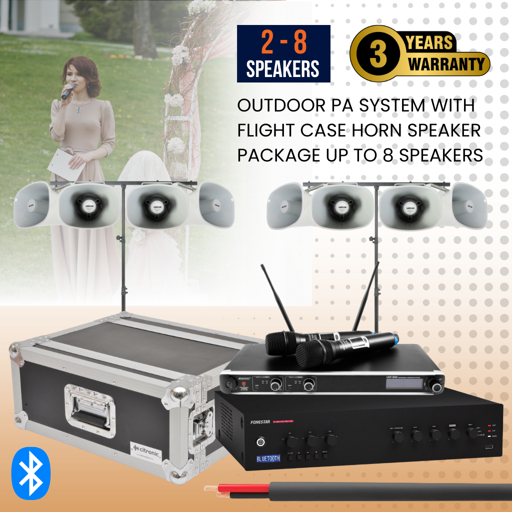 Outdoor PA System With Flight Case Horn Speaker Package Up To 8 Speake – Commerical Audio Outlet